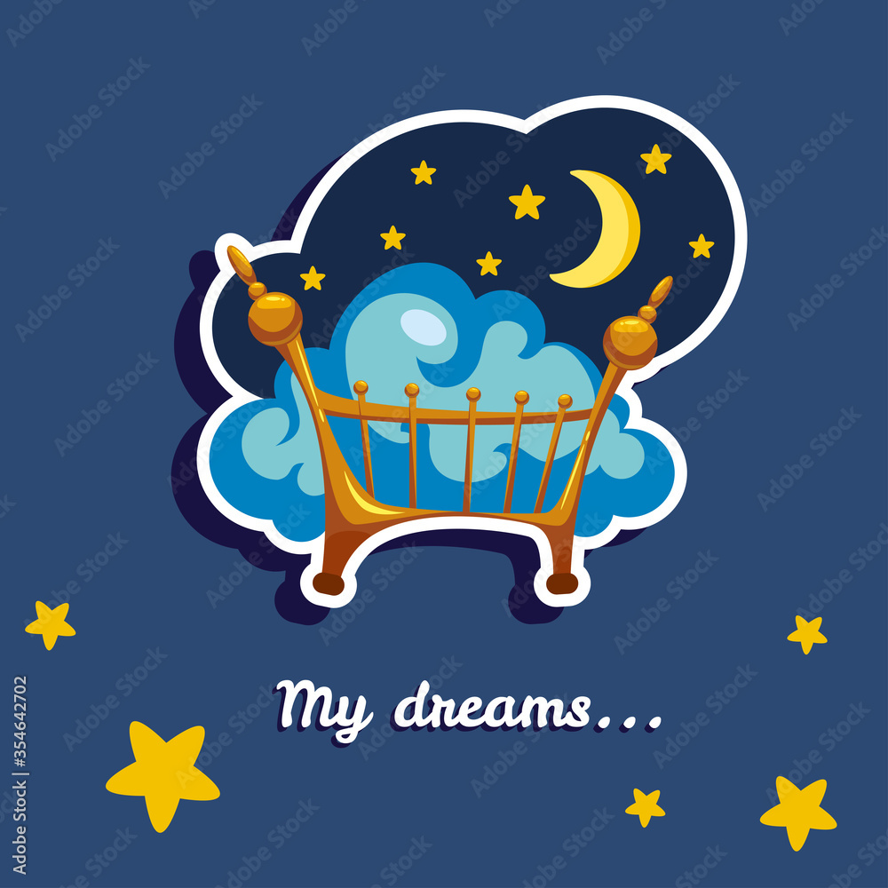 Cartoon illustration of a crib. Night dreams. Vector sign Stock Vector ...