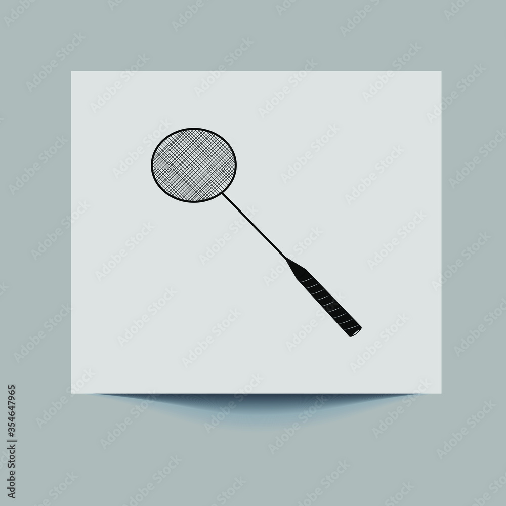 Badminton bat icon. A black and white silhouette of a badminton racket ...