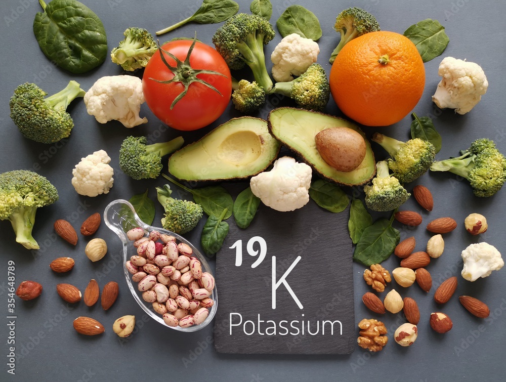 Food rich in potassium with the symbol K and atomic number 19. Natural ...