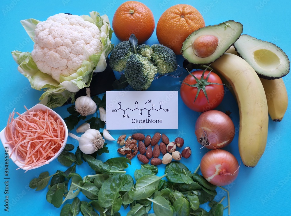 Food rich in glutathione with structural chemical formula of ...