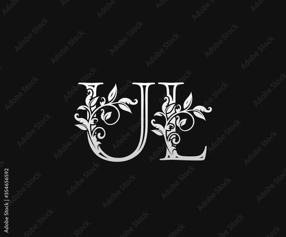 Vintage U, L and UL Letter logo. Graceful Floral Flower Alphabet Mark ...