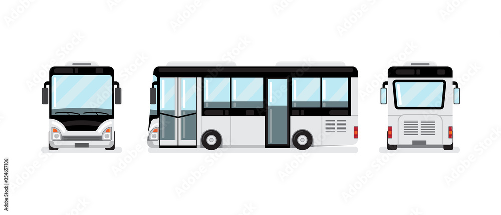 White bus vector, front, side and back view, isolated flat design on ...