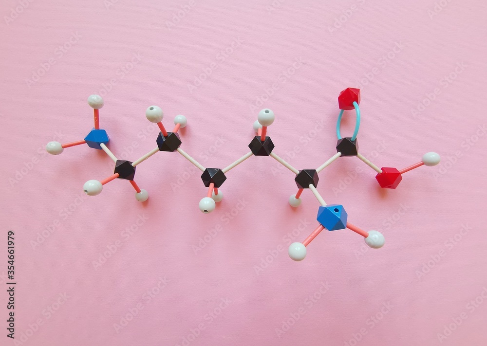 Poster Molecular structure model of essential amino acid L-lysine molecule, required for growth ...