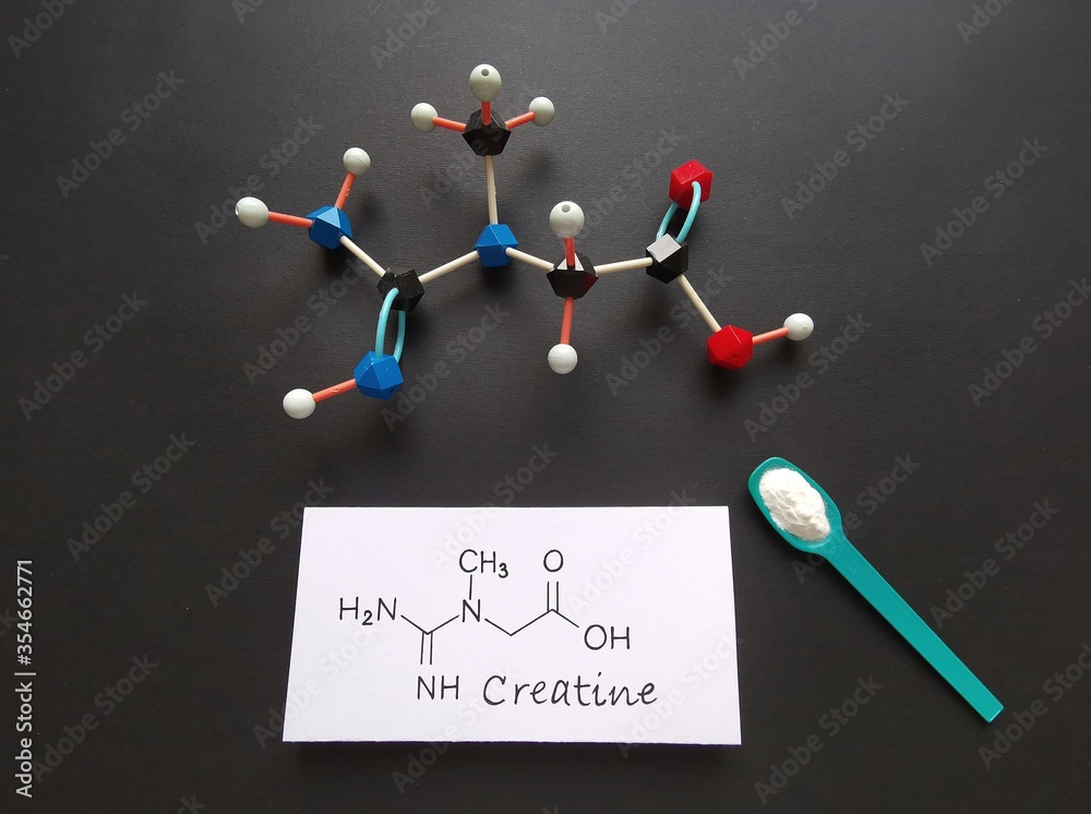Molecular structure model and structural chemical formula of creatine ...