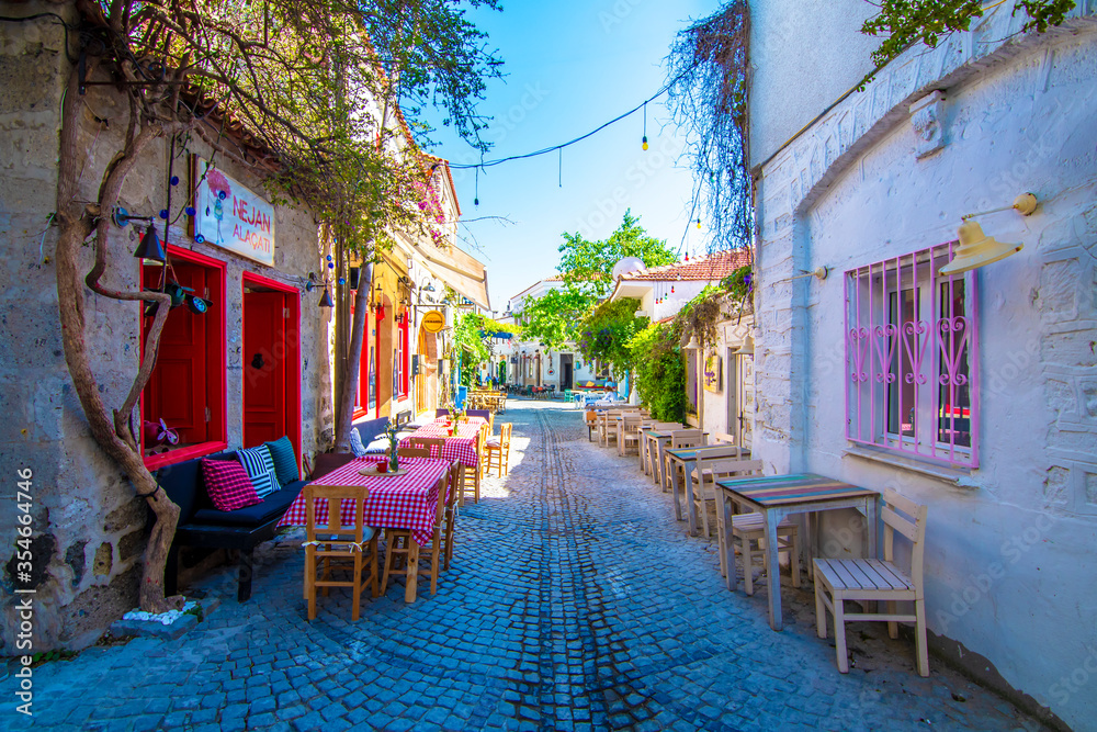 Alacati street view in Alacati Town. Alacati is populer historical ...