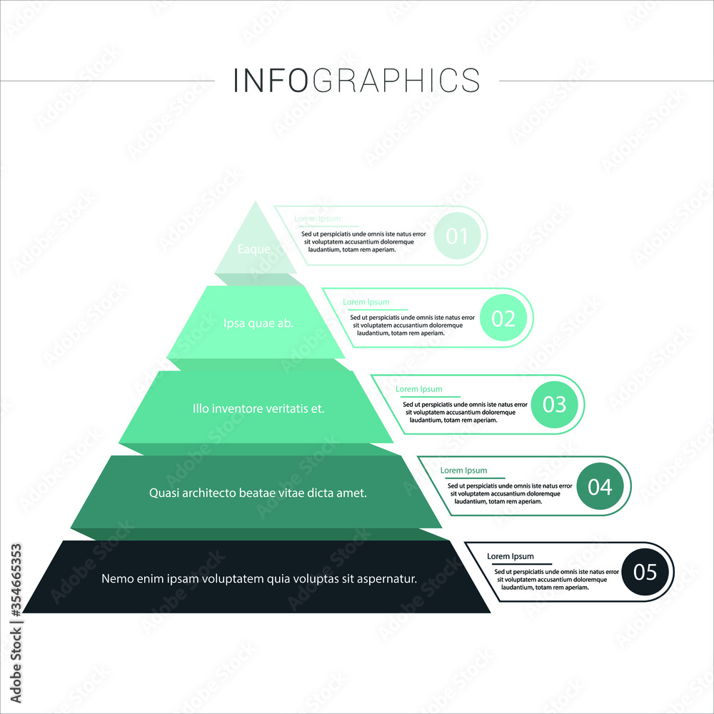 Pyramid Infographics. Funnel Pyramid with 5 charts Stock Vector | Adobe ...