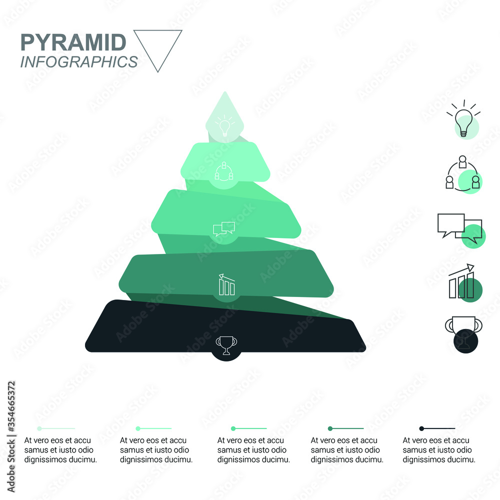 Pyramid Infographics. Funnel Pyramid with 5 charts Stock Vector | Adobe ...