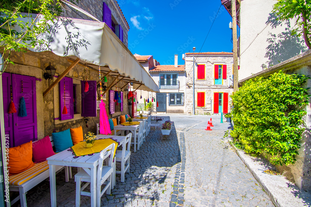 Alacati street view in Alacati Town. Alacati is populer historical ...