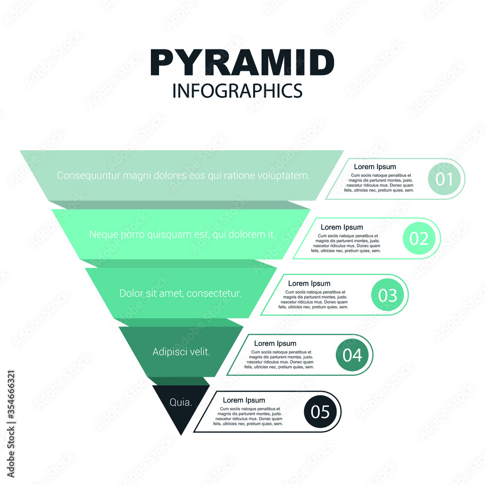 Pyramid Infographics. Funnel Pyramid with 5 charts Stock Vector | Adobe ...