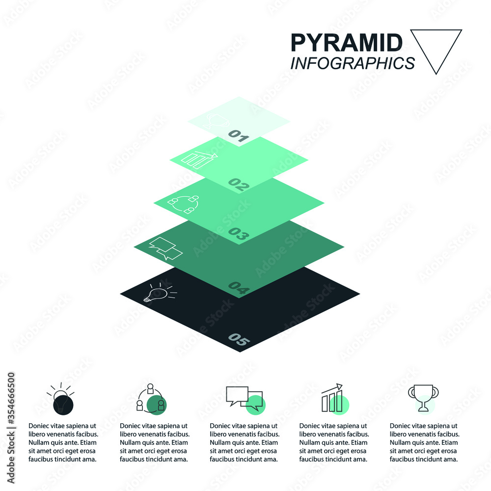 Pyramid Infographics. Funnel Pyramid with 5 charts Stock Vector | Adobe ...