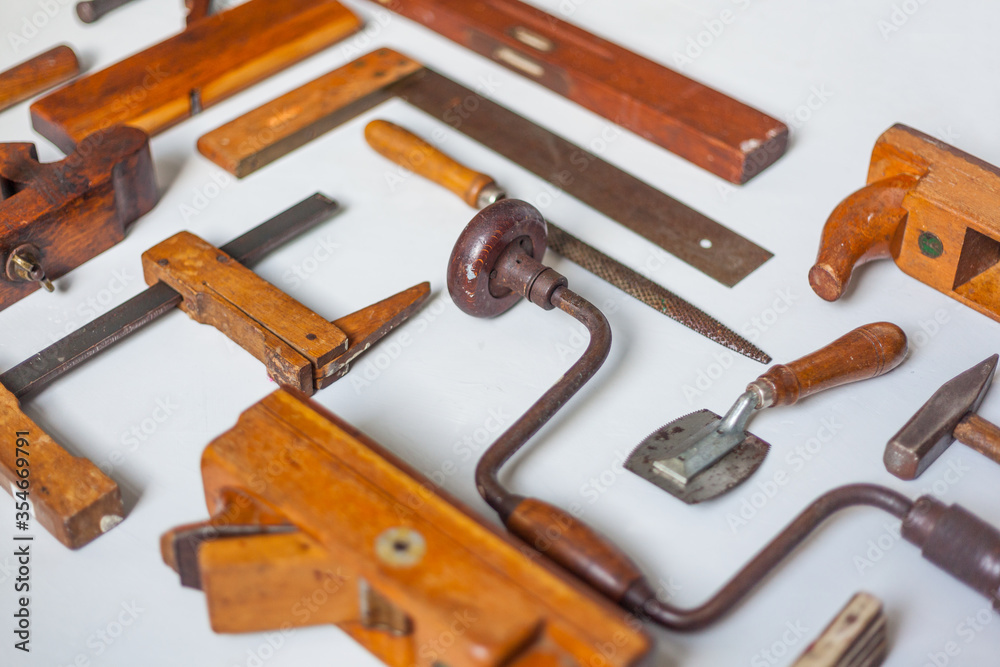 Compilation of traditional carpenter's tool for woodworking and ...