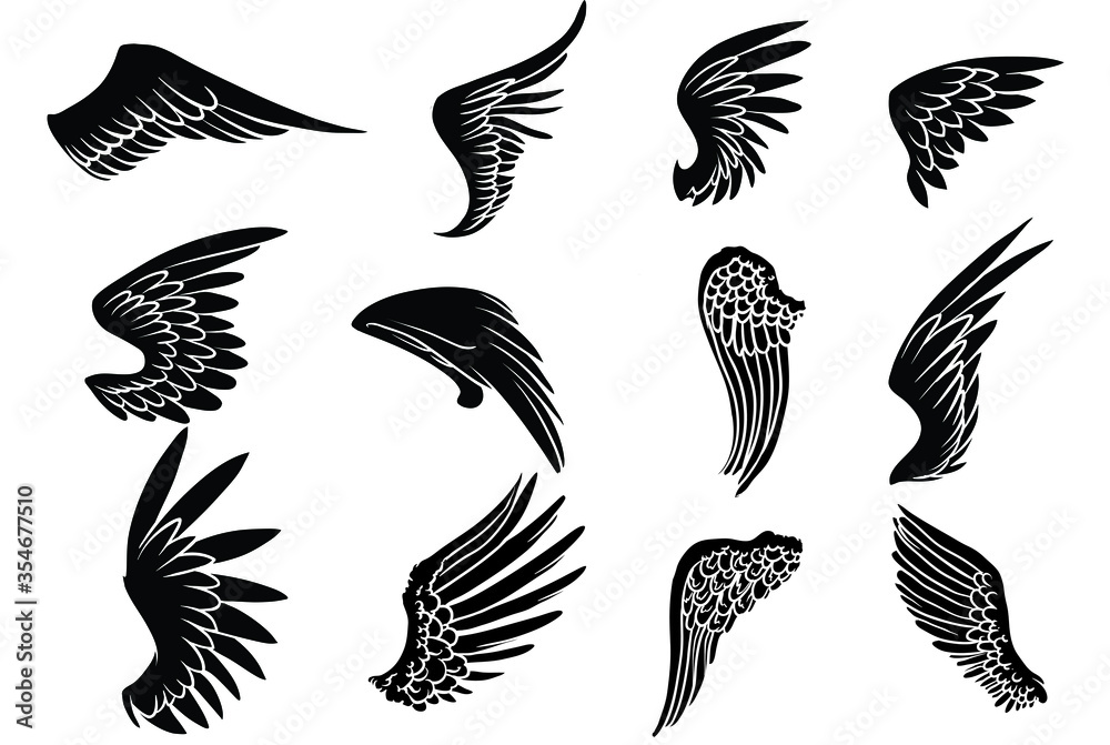 Set of black wings icons. Wings badges. Collection wings badges ...