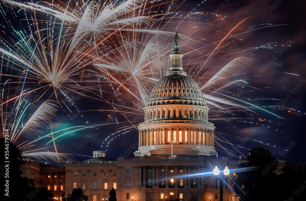 July 4th Independence day show cheerful fireworks display on the U.S ...
