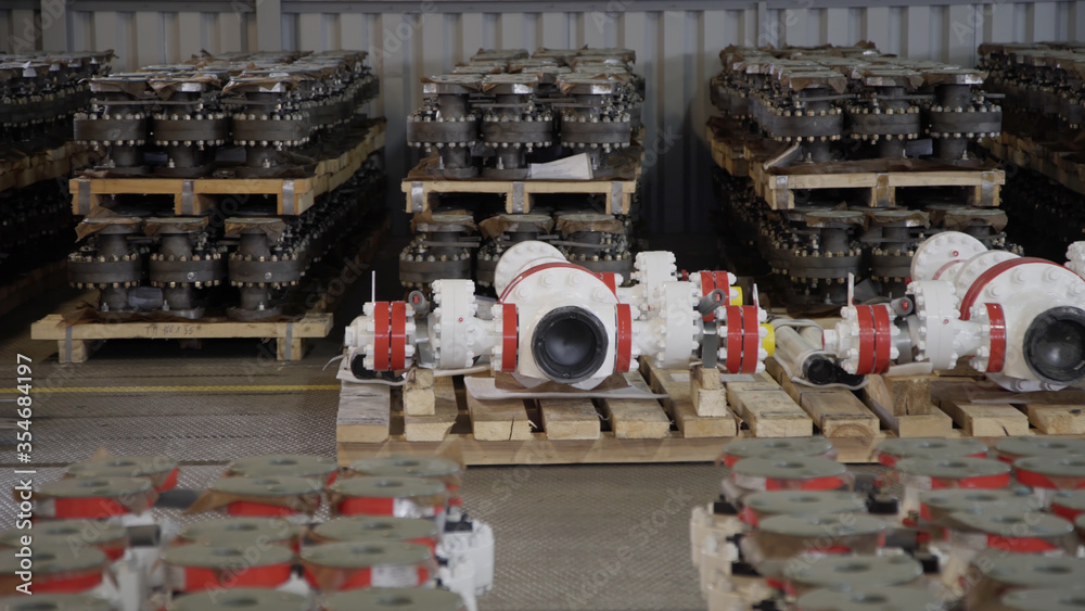 Oil and Gas Wellhead tree equipment production plant on pallets in ...