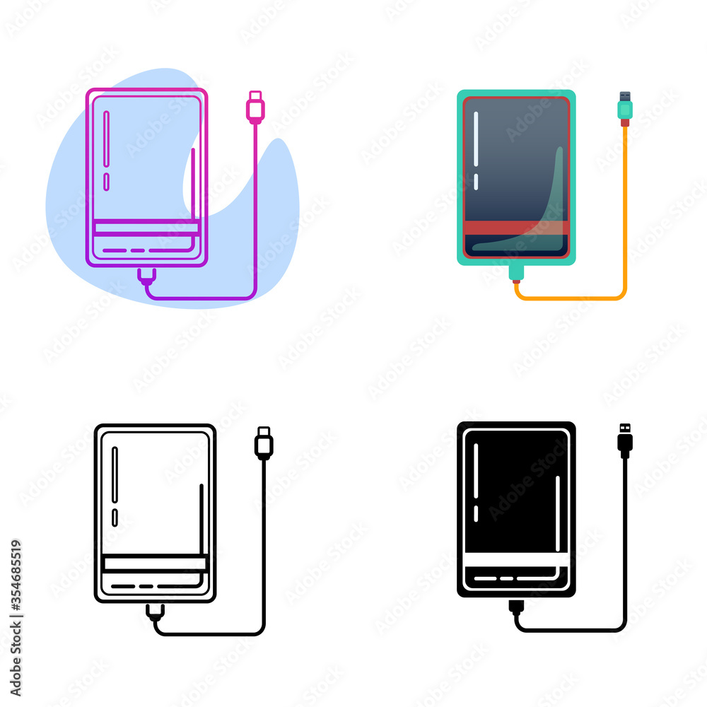 Set of External hard disk drive with USB cable isolated on white ...