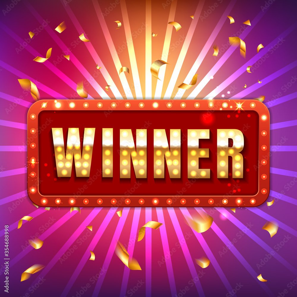 Winner frame label, falling ribbons winner. Vector illustration. Stock ...