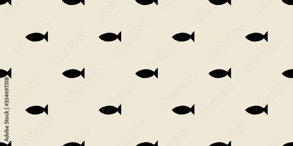 Simple hand drawn black and white fish seamless vector patter for ...