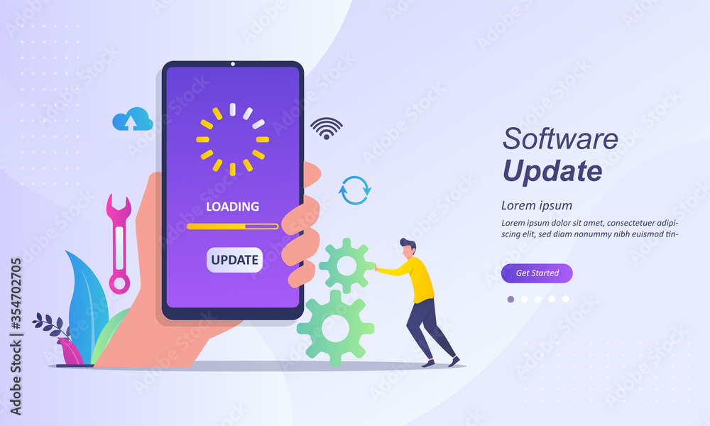 System Update Improvement Change New Version. Installing update process ...