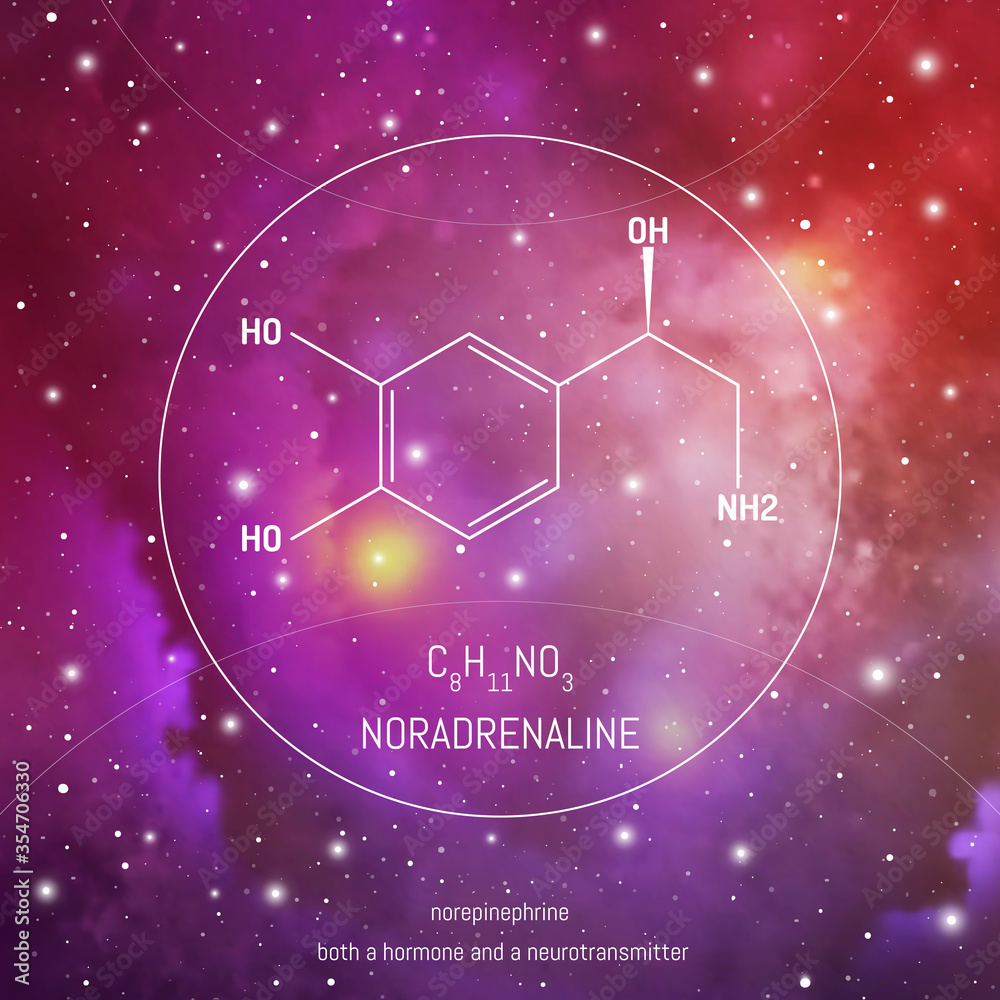 Noradrenaline neuro transmitter and hormone molecule and formula in ...