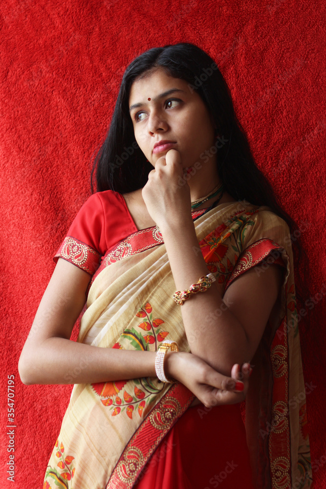 romantic indian women thinking Stock Photo | Adobe Stock