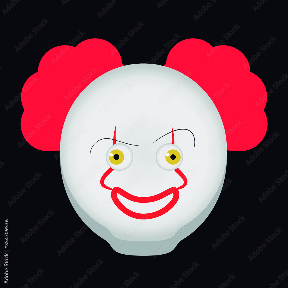 Clown with a creepy face and red hair. Horror expression Vector Flat ...