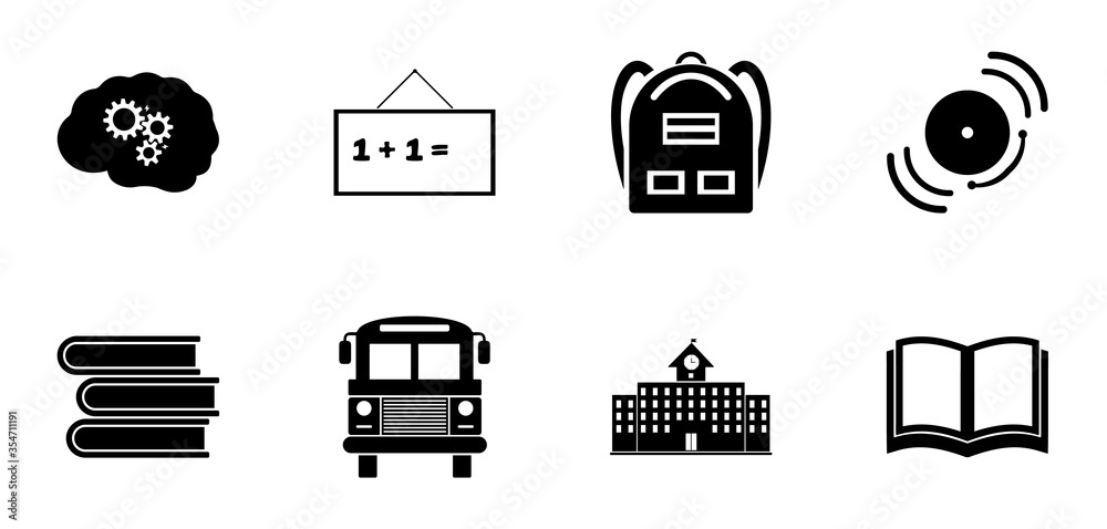 Back to School icon set. Education icons contains School Building, Open ...