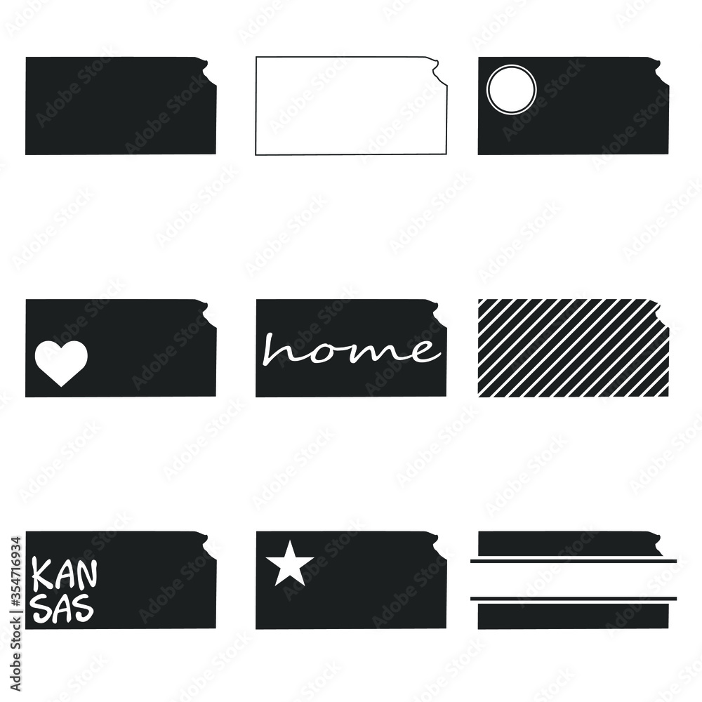 Kansas Map. Symbol Icon Set. Flat Vector Art Design. Clip Art Logo ...