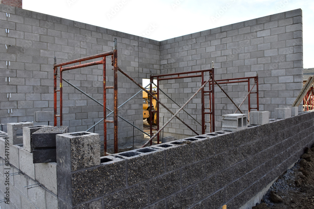 Reinforced concrete block walls for new multi story commercial building ...