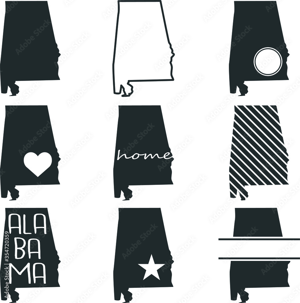 Alabama USA Map. Symbol Icon Set. Flat Vector Art Design. Clip Art Logo ...