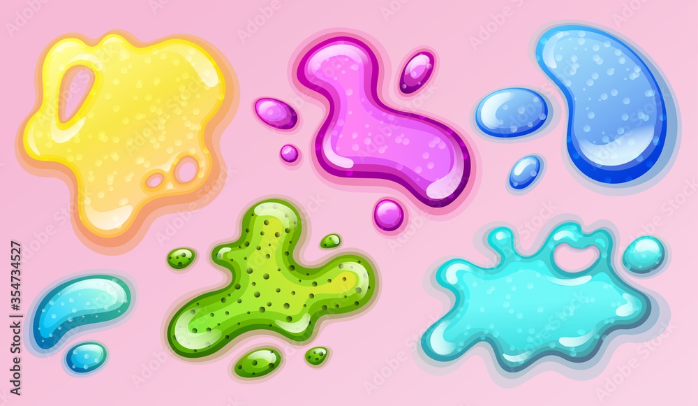 Colorful glitter slime blobs vector illustration set. Girly goo stains ...