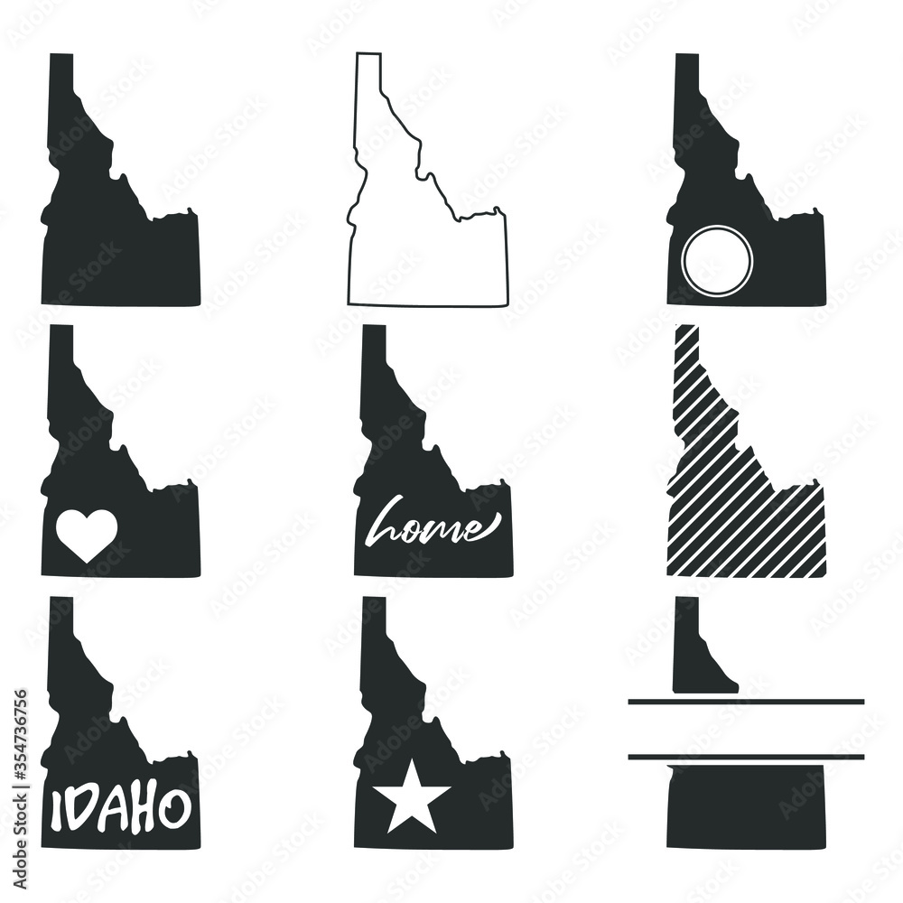 Idaho Map. Symbol Icon Set. Flat Vector Art Design. Clip Art Logo ...
