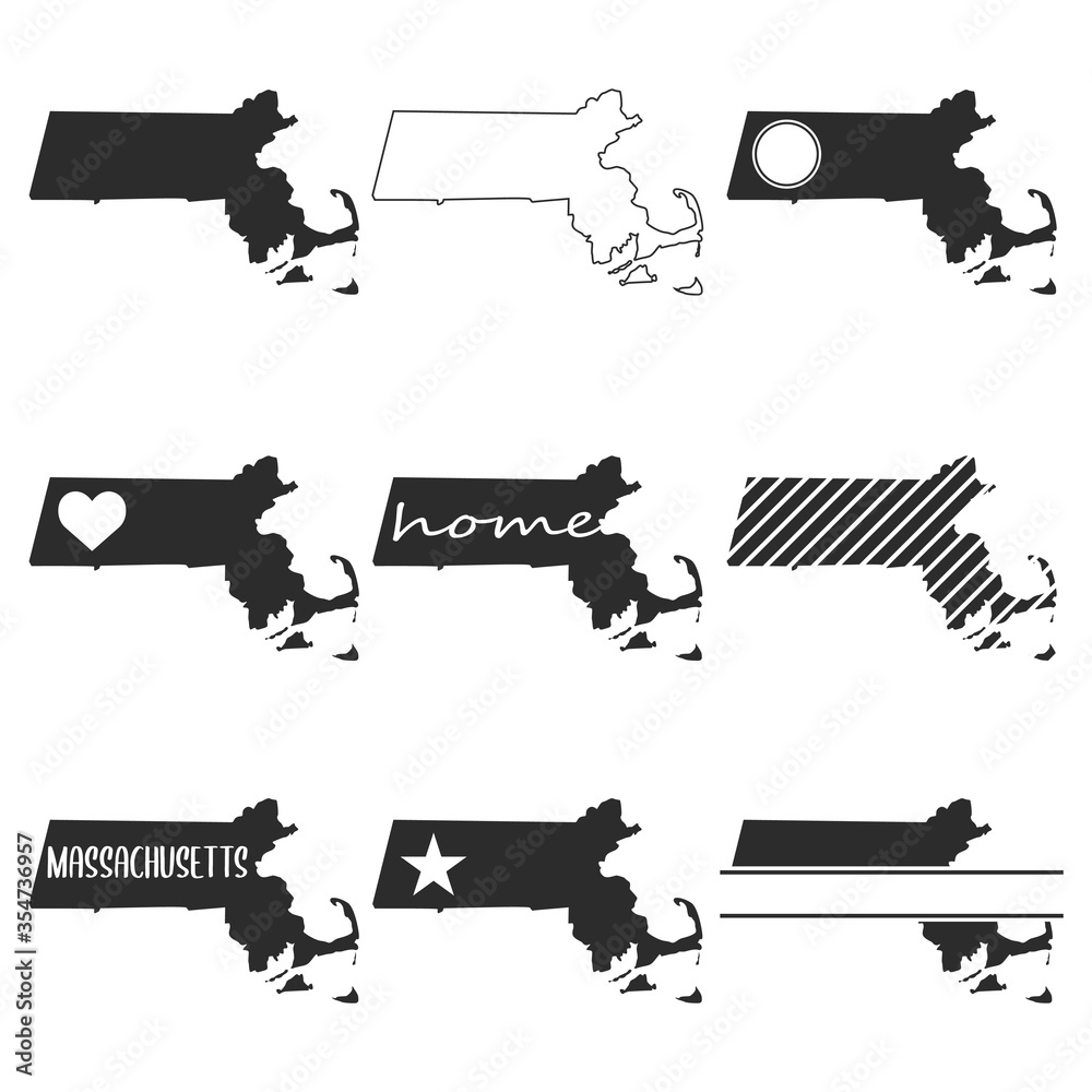 Massachusetts Map. Symbol Icon Set. Flat Vector Art Design. Clip Art ...