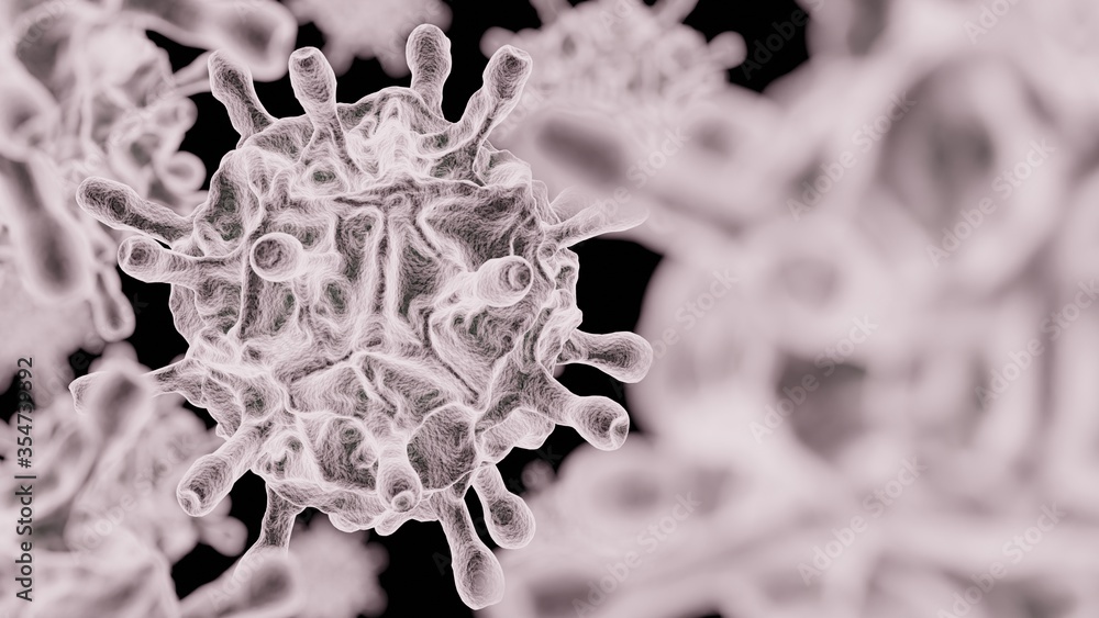 Coronavirus 2019-nCov. Multiple cells under electron microscope. 3D ...
