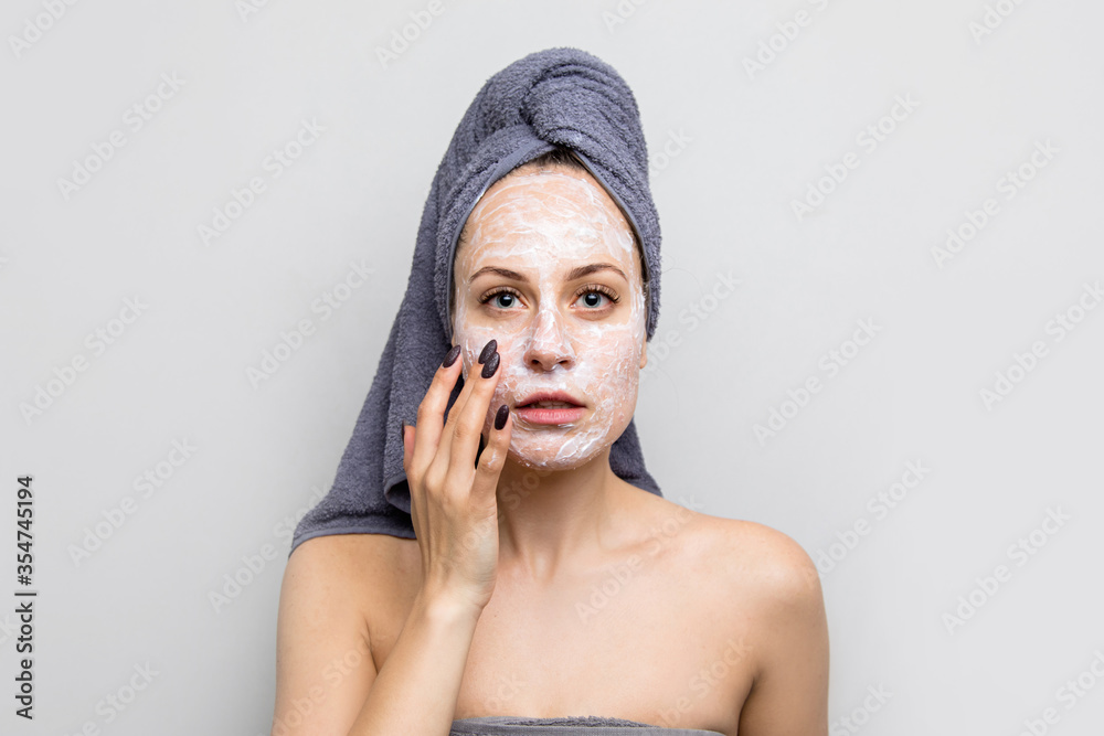 beautiful girl after spa procedure posing on gray background Stock ...