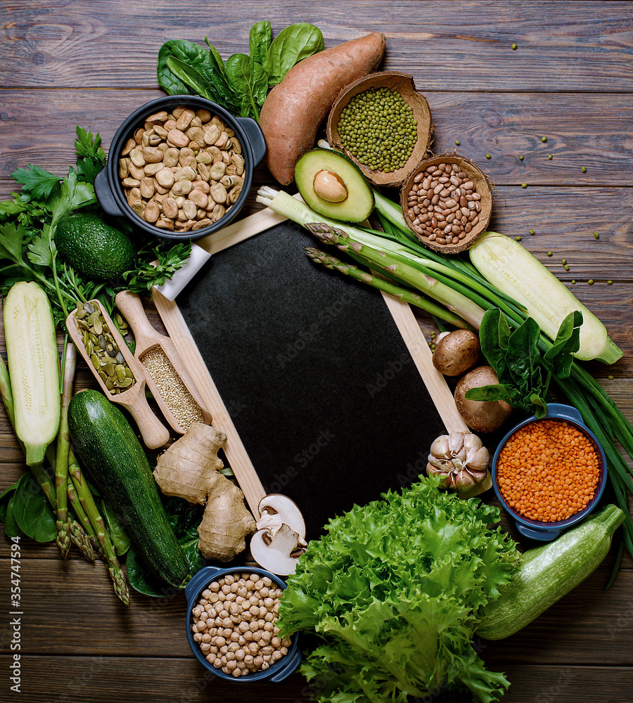 Legumes, lentils, chiсkpea and beans assortment top view. Composition ...
