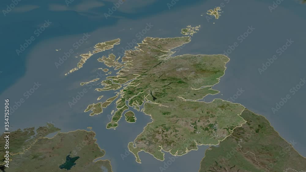 Scotland, region with its capital, zoomed and extruded on the satellite ...