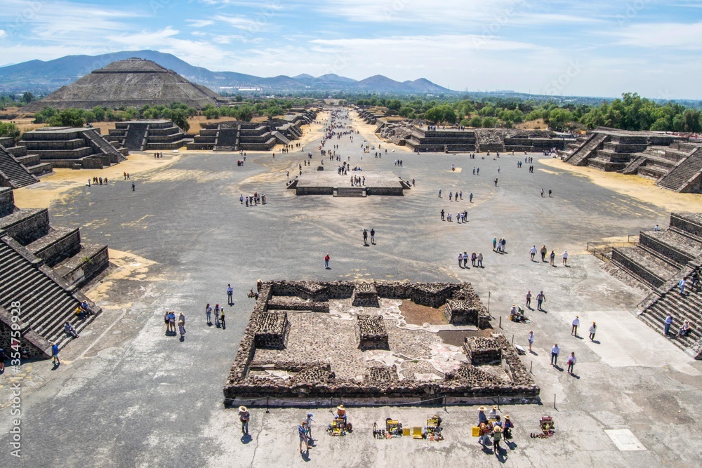 View of the pyramids of Teotihuacan, ancient Mesoamerican city in ...
