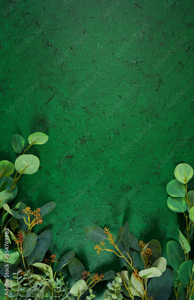 Dark green aesthetic nature theme textured background with floral and ...