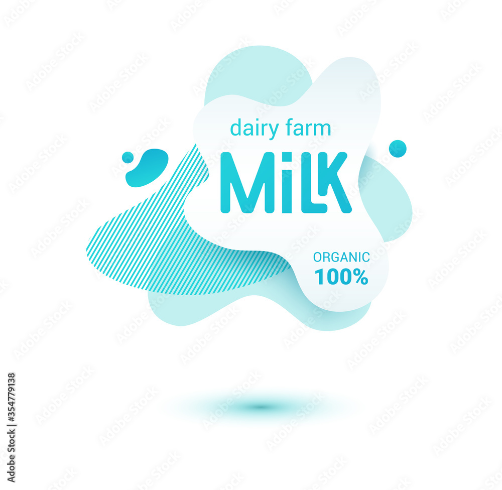 Milk badge and dairy labels with splashes and bolts. Milk badge with ...