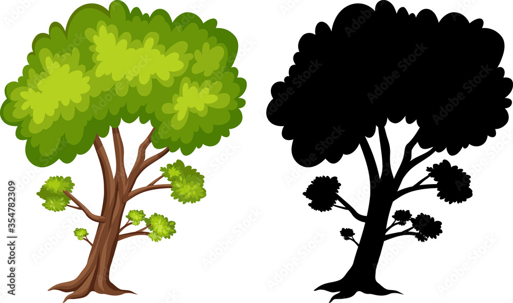 Silhouette pictures of big tree on white background Stock Vector ...