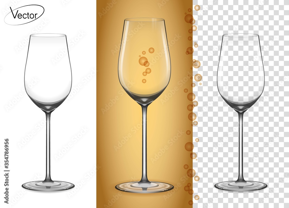 Empty glass on a transparent background and on an amber background ...