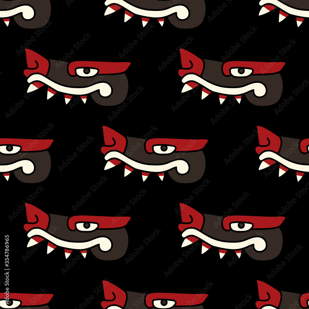 Seamless geometrical animal pattern with stylized heads of fantastic ...