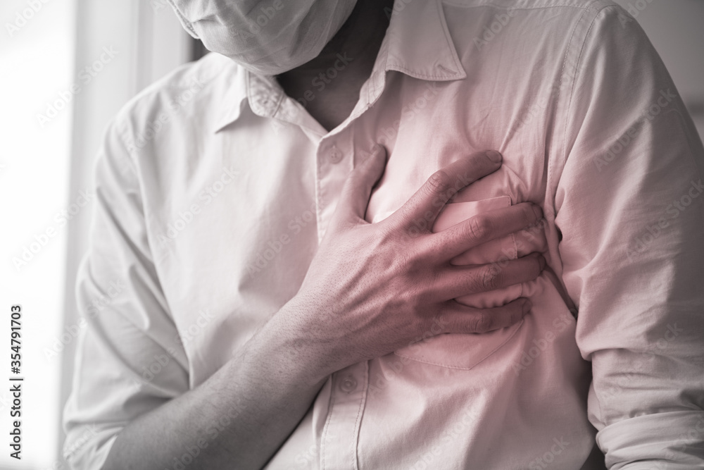 Man wear medical face mask, symptoms of coronavirus diseases, chest ...