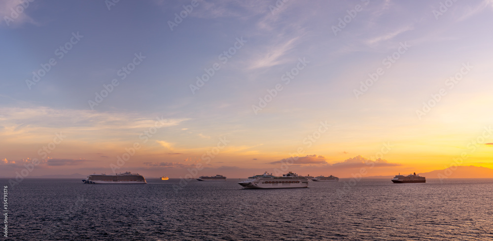 Photo of a fleet of Cruise ships anchored in Manila bay, Philippines on ...
