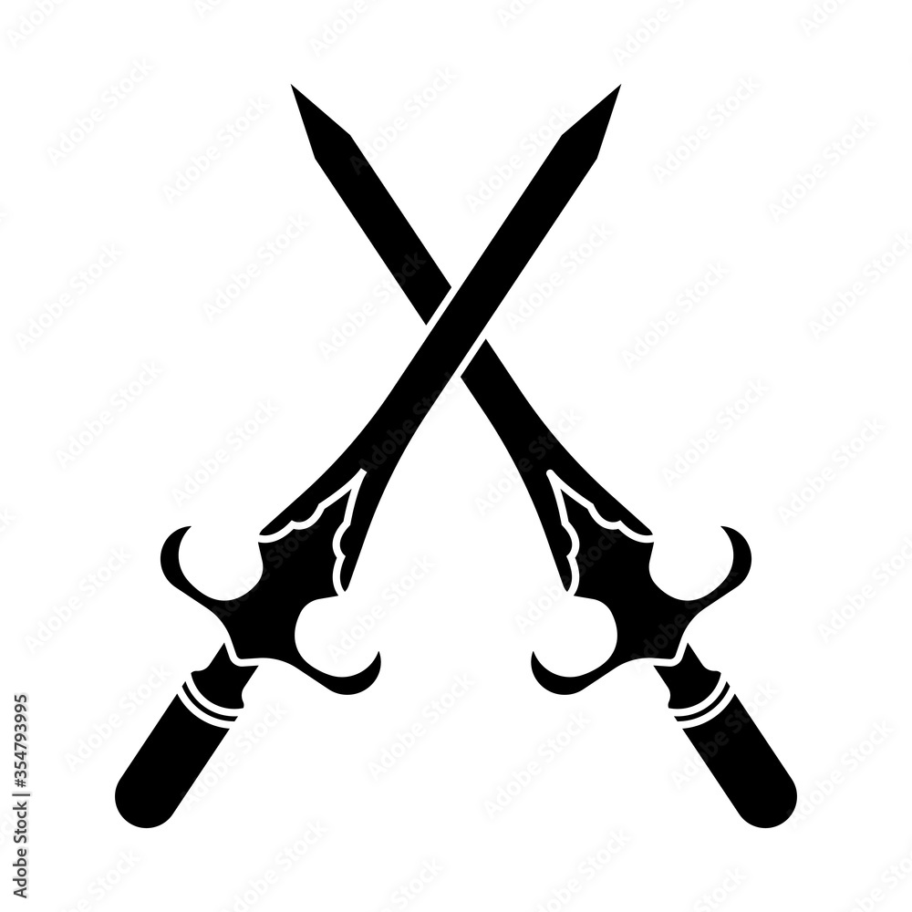 crossed of dagger or short knife for stabbing flat icon for apps and ...