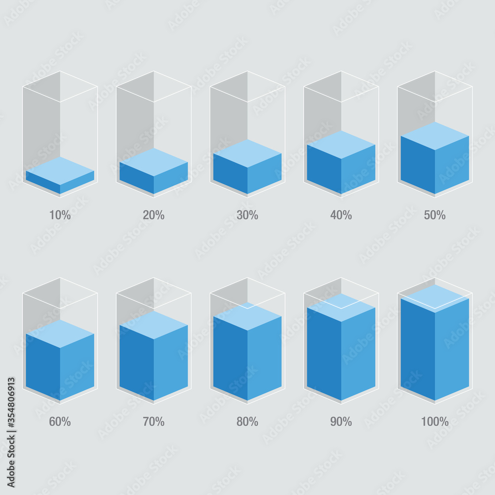 Blue color chart bars template, 10% to 100% number text. Flat design ...