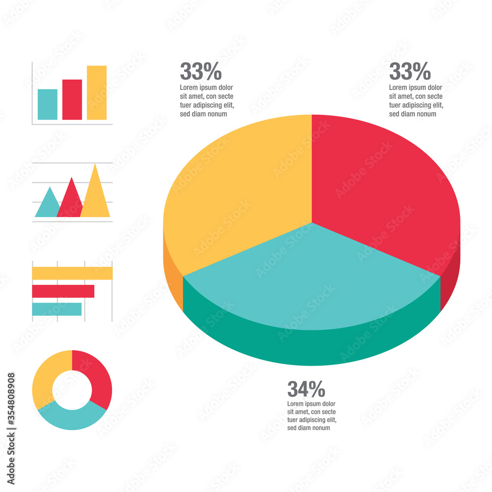 Minimalistic colorful infographic with element icons. Flat design pie ...