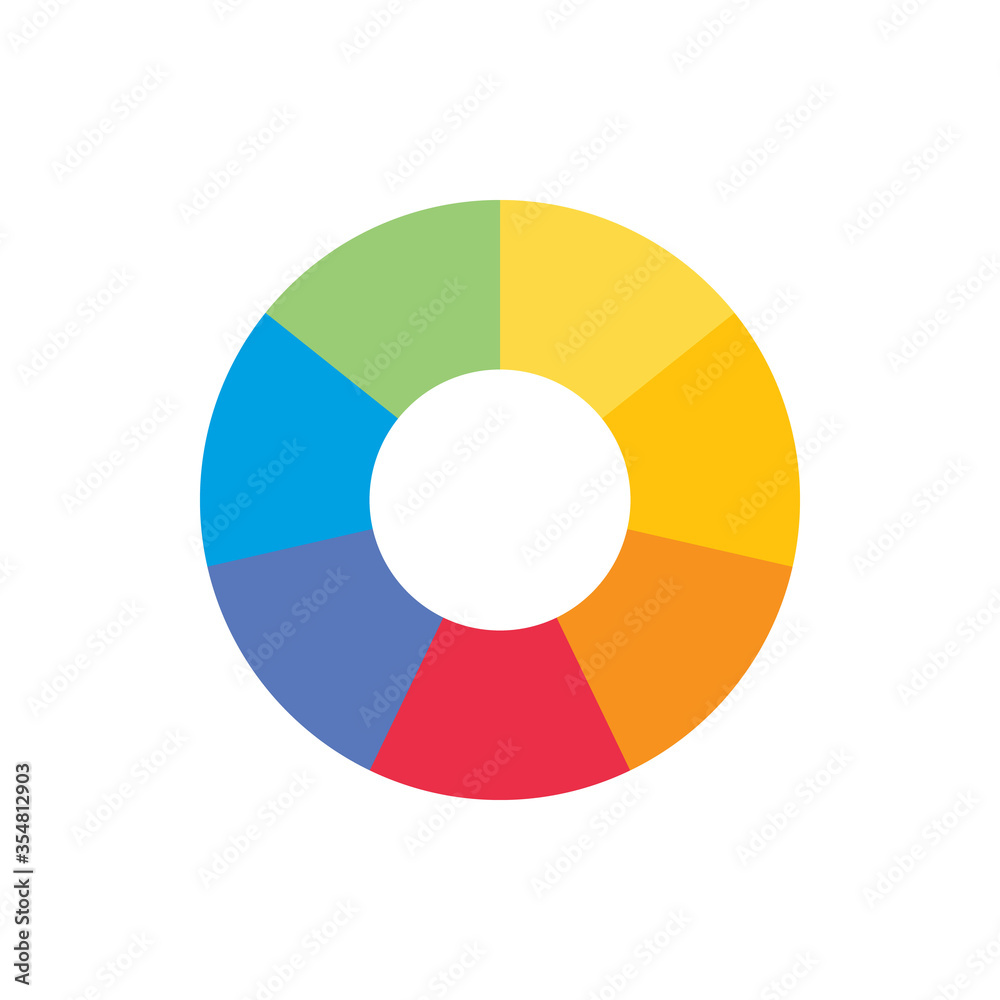 Separate doughnut graph / pie charts icon, 7 colors parts. Morden flat ...