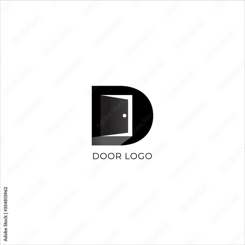 Black Square door logo design template. An open door silhouette in ...