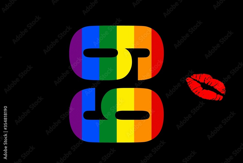 Illustration of the number 69 in rainbow colors and red lips isolated ...